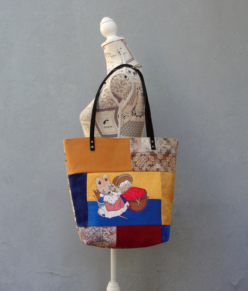 Embroidered Patchwork Tote Mama Mouse With 3 Baby Mice - Etsy