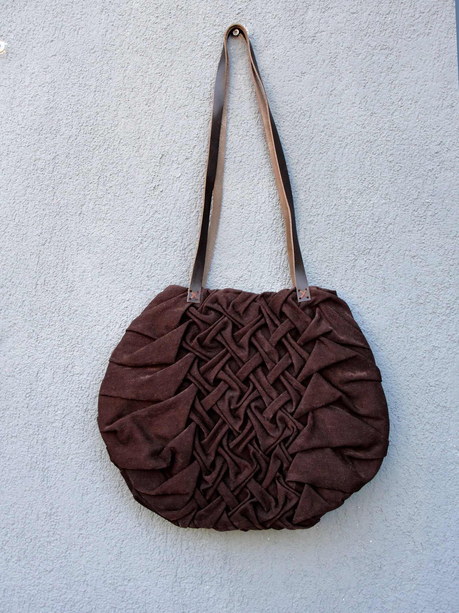 Smocked and Pleated Chocolate Bag, Leather Strap Shoulder Bag - Etsy