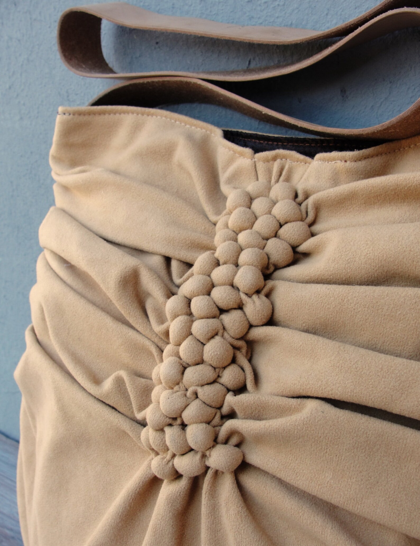 Bubble Smocked Bag With Leather Strap, Textured Pleaded Tote With Hand ...