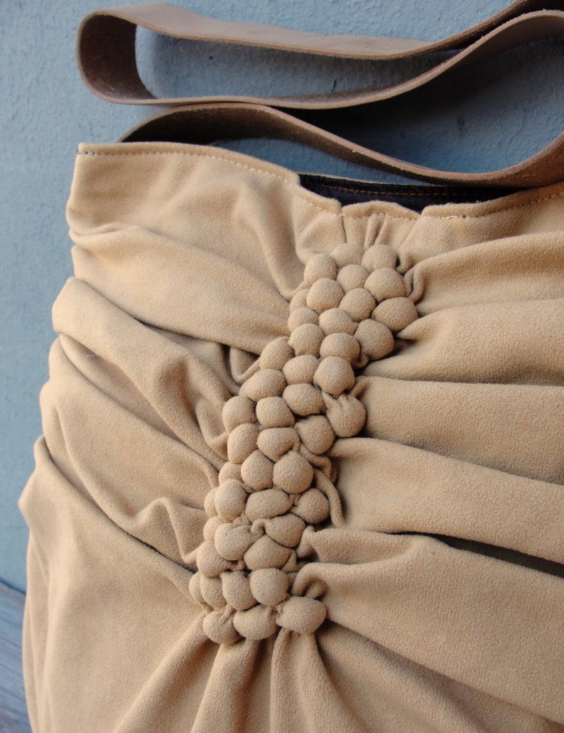 Bubble Smocked Bag With Leather Strap, Textured Pleaded Tote With Hand ...