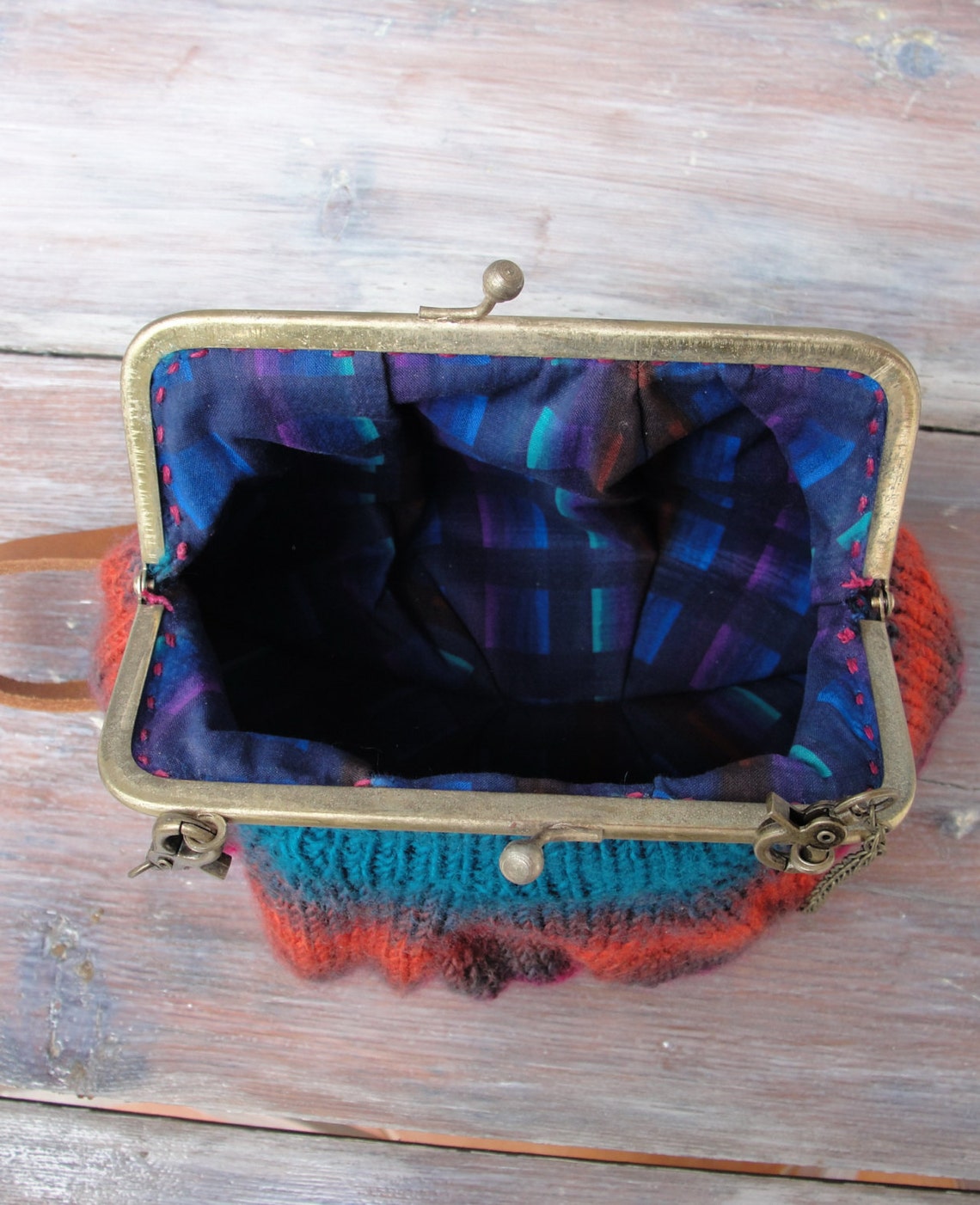 Ombré Rainbow Pouch Clutch Hand Knitted With Chain and Leather Strap - Etsy