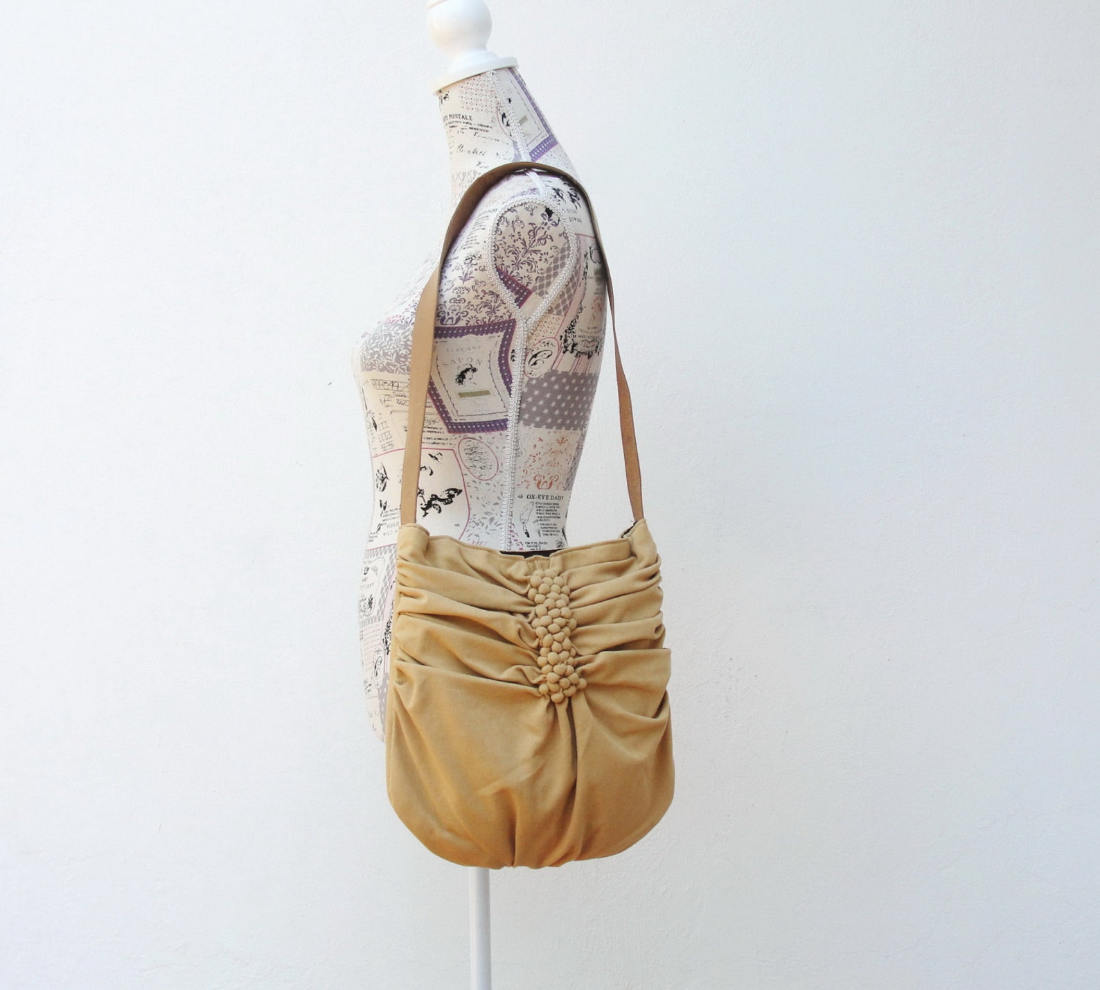 Bubble Smocked Bag With Leather Strap, Textured Pleaded Tote With Hand ...