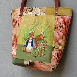 Embroidered Bunny Tote Leather Bunny Tote Colorful Bohemian Floral Bag ...