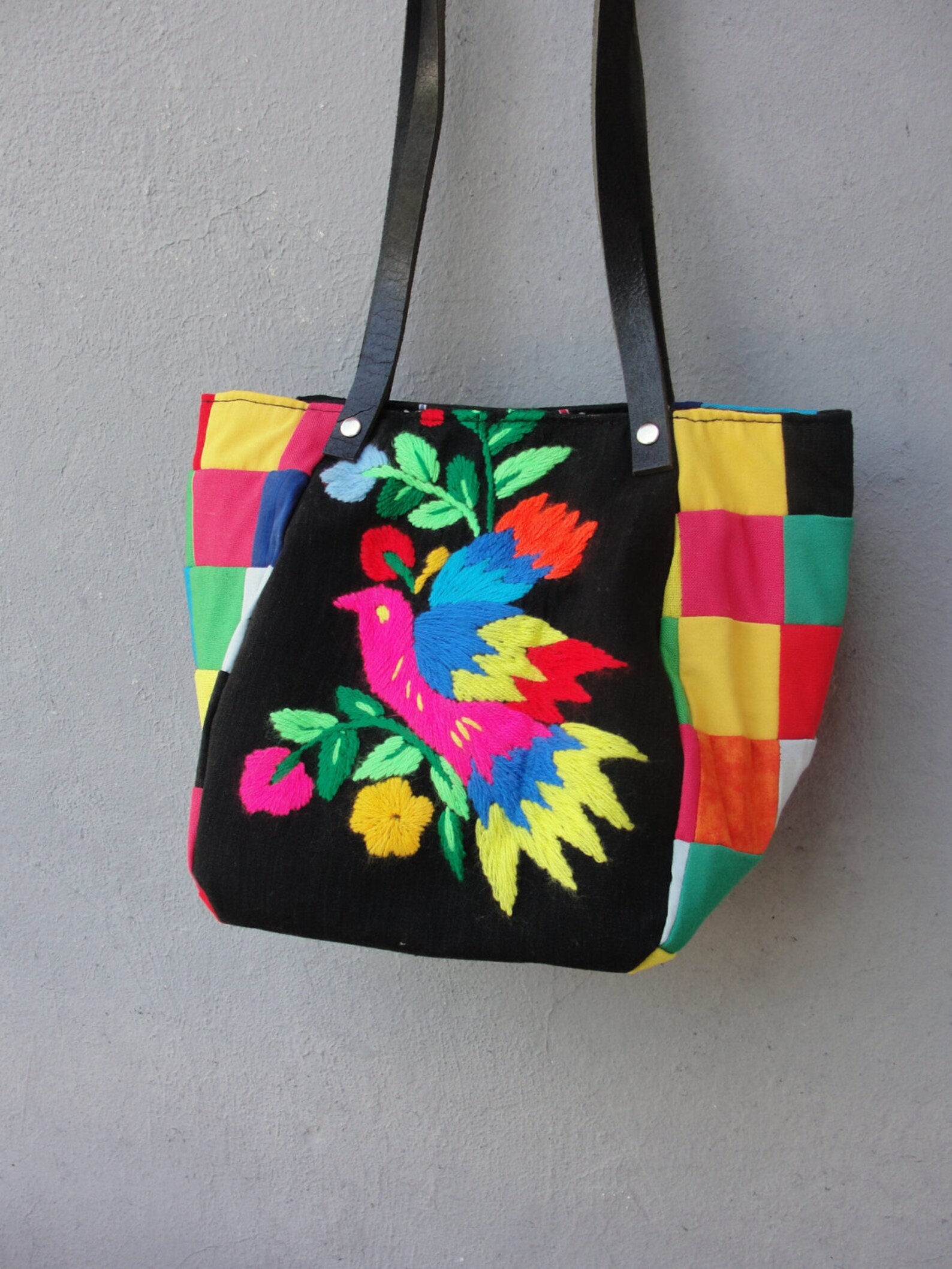 Rainbow Bird Bag - Vintage Embroidery, Patchwork and Leather Bag. - Etsy