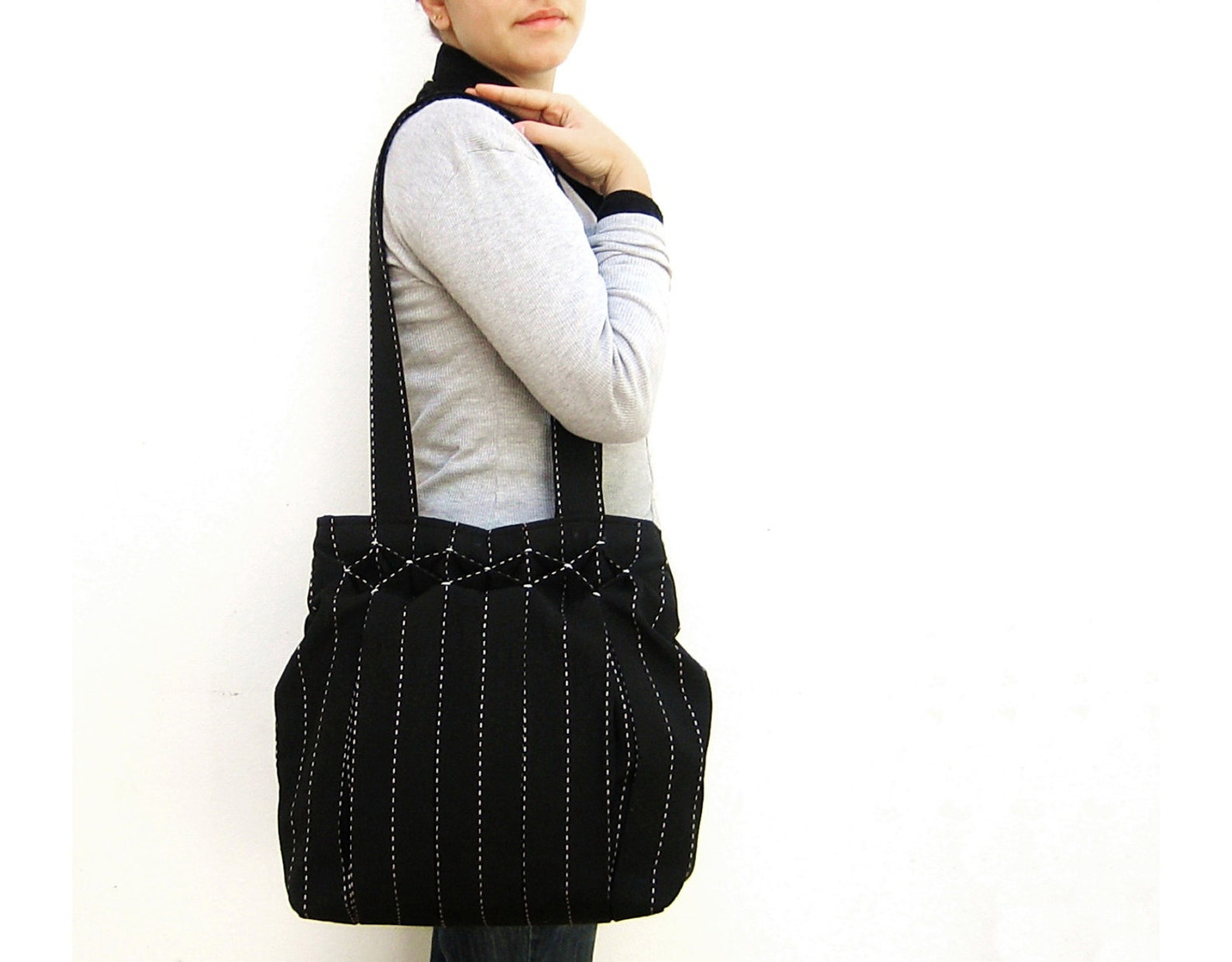 Striped, Smocked, Pleated - Black Jet Bag - Etsy