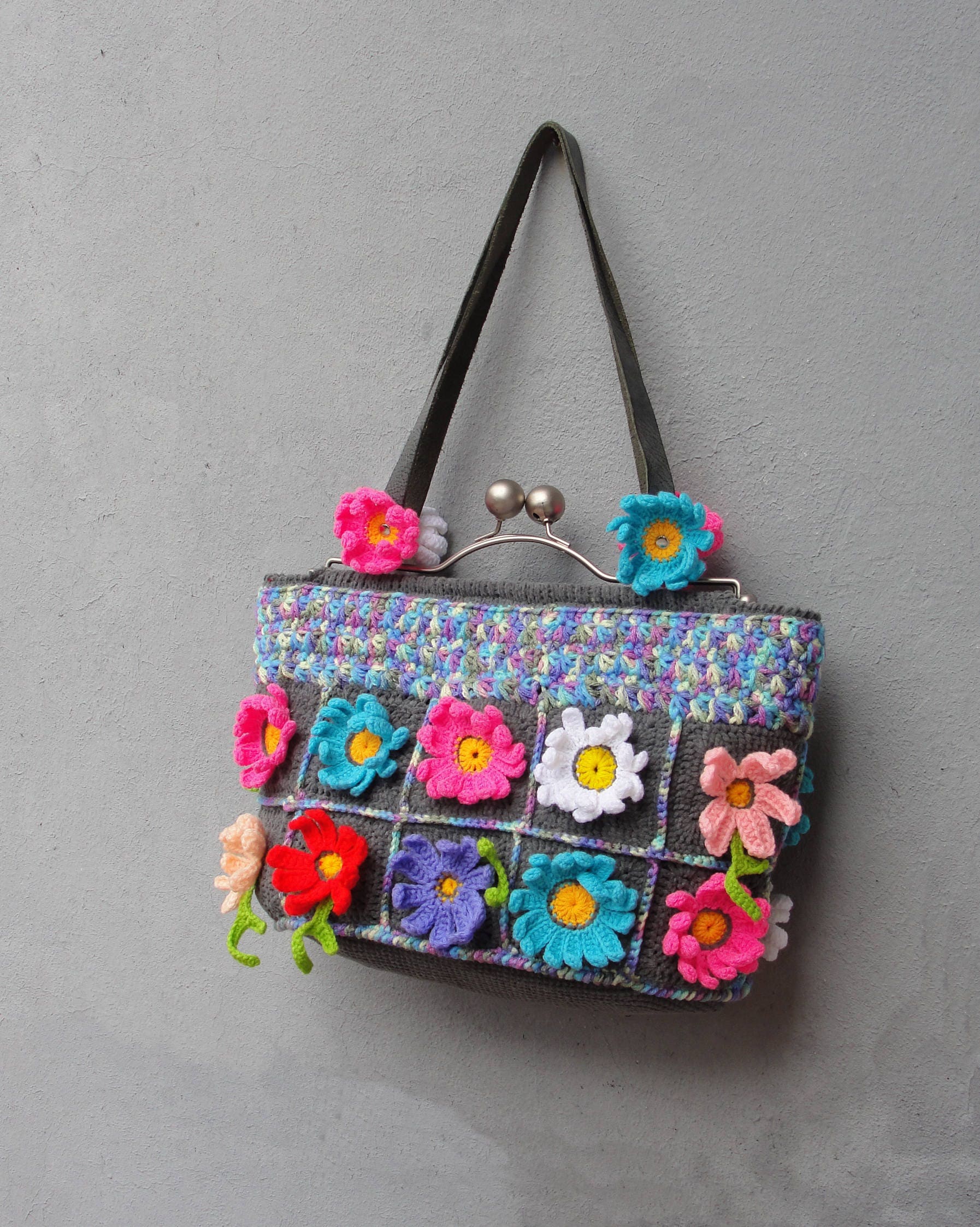 Flower Power Hobo Bag Crocheted Flowers Colorful Boho Purse - Etsy
