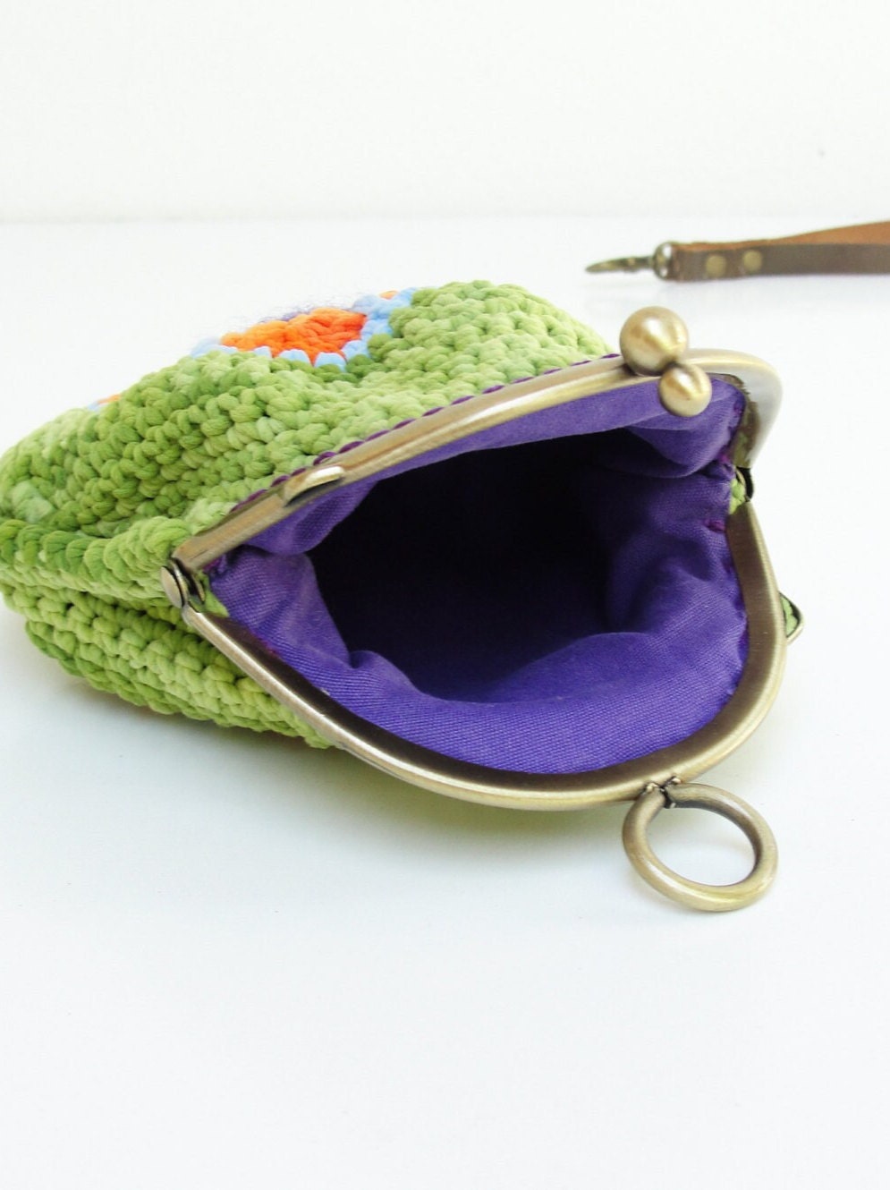 Green Wallet, Flower Power Wallet Pouch Crocheted Purse Hands-free ...