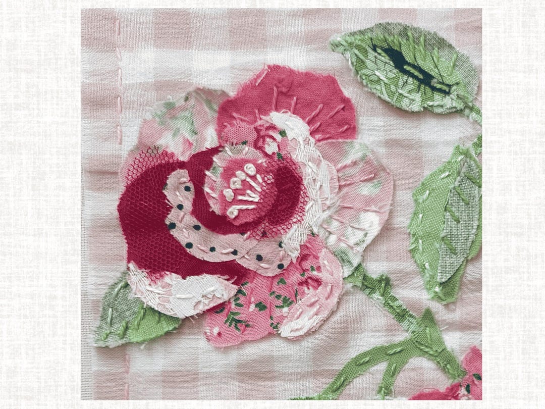 Pink Roses Slow Stitch Kit – Textile Art, Applique Embroidery - Etsy UK