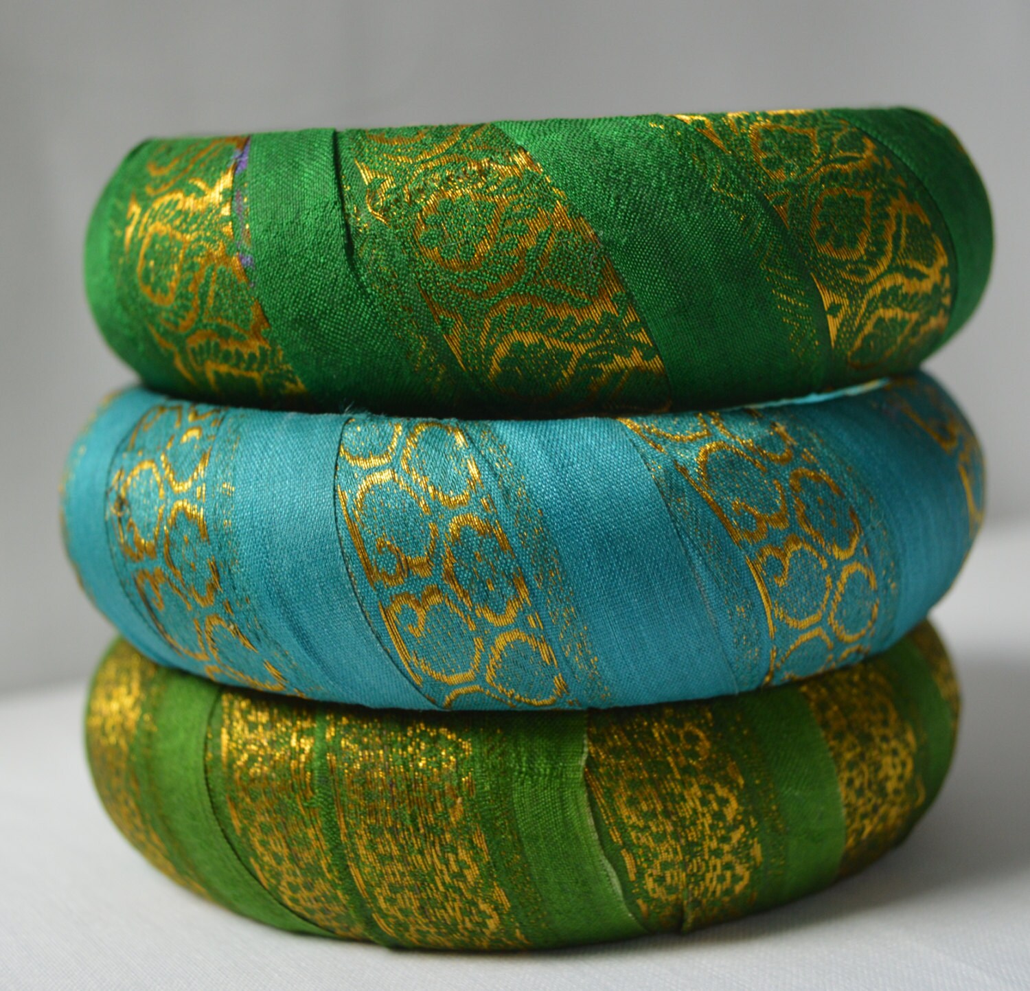 Sari Silk Wrapped Bangle Bracelet Recycled Wooden Bangle | Etsy