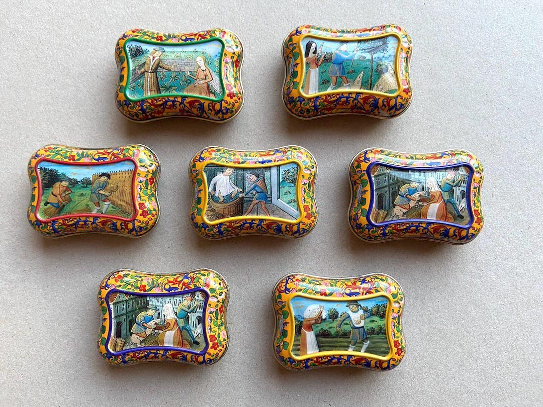 Medieval Times - Small Vintage, Hunky Dory Lidded Tins Many With the ...
