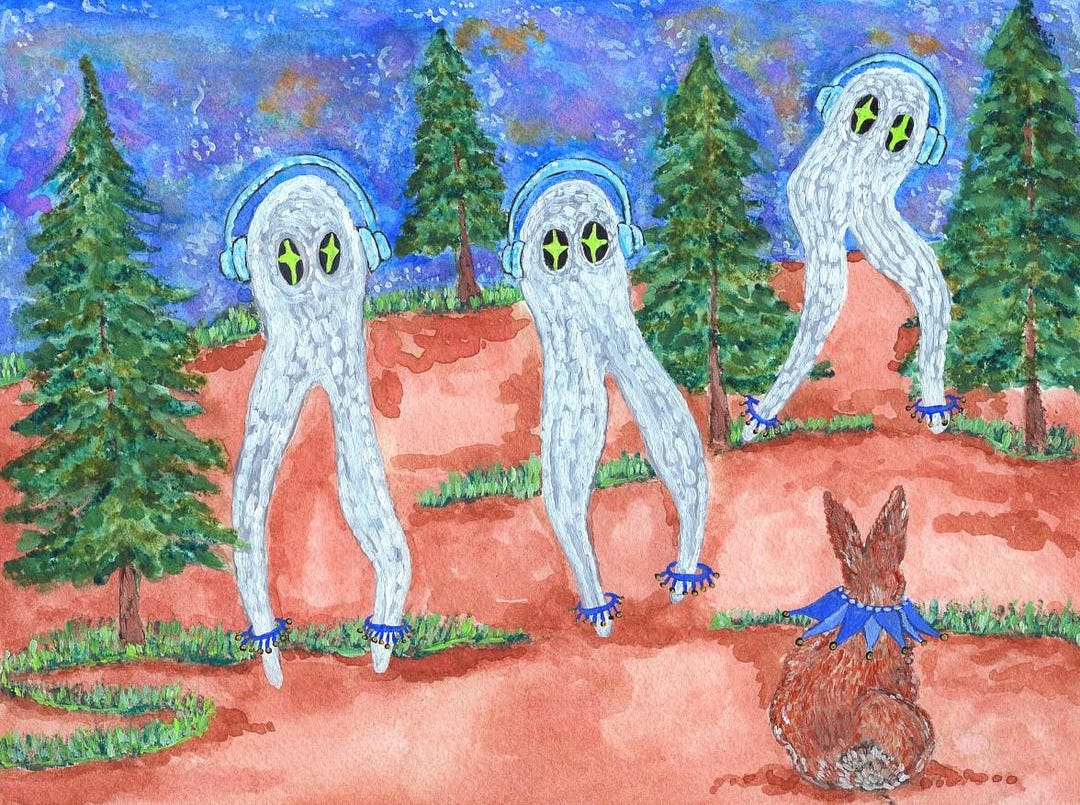 6x8 Original Mystical Nightcrawlers Painting, Cryptid Art, Dancing ...