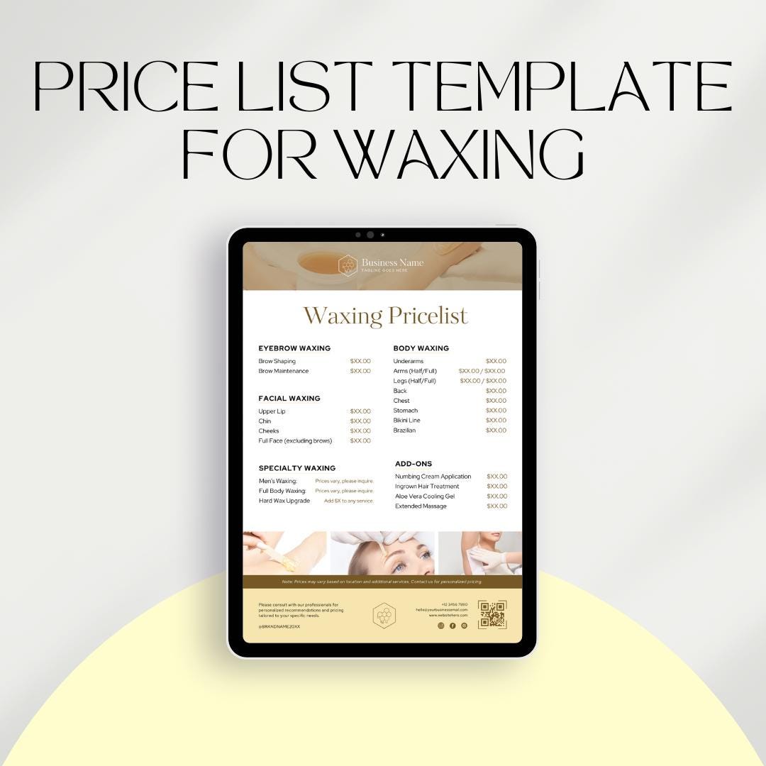 Waxing Price List Template | Editable Salon Service Menu | Spa ...