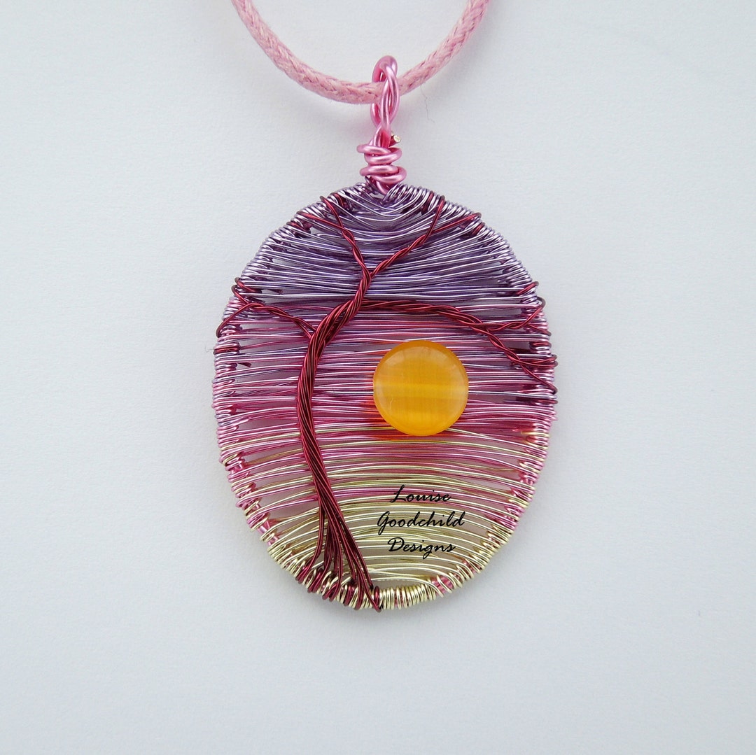 Pink Sunset Wire Pendant, Wire Tree Pendant, Tree of Life Pendant, Wire ...