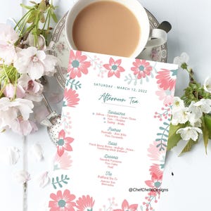 Afternoon Tea Party Menu Template - Etsy