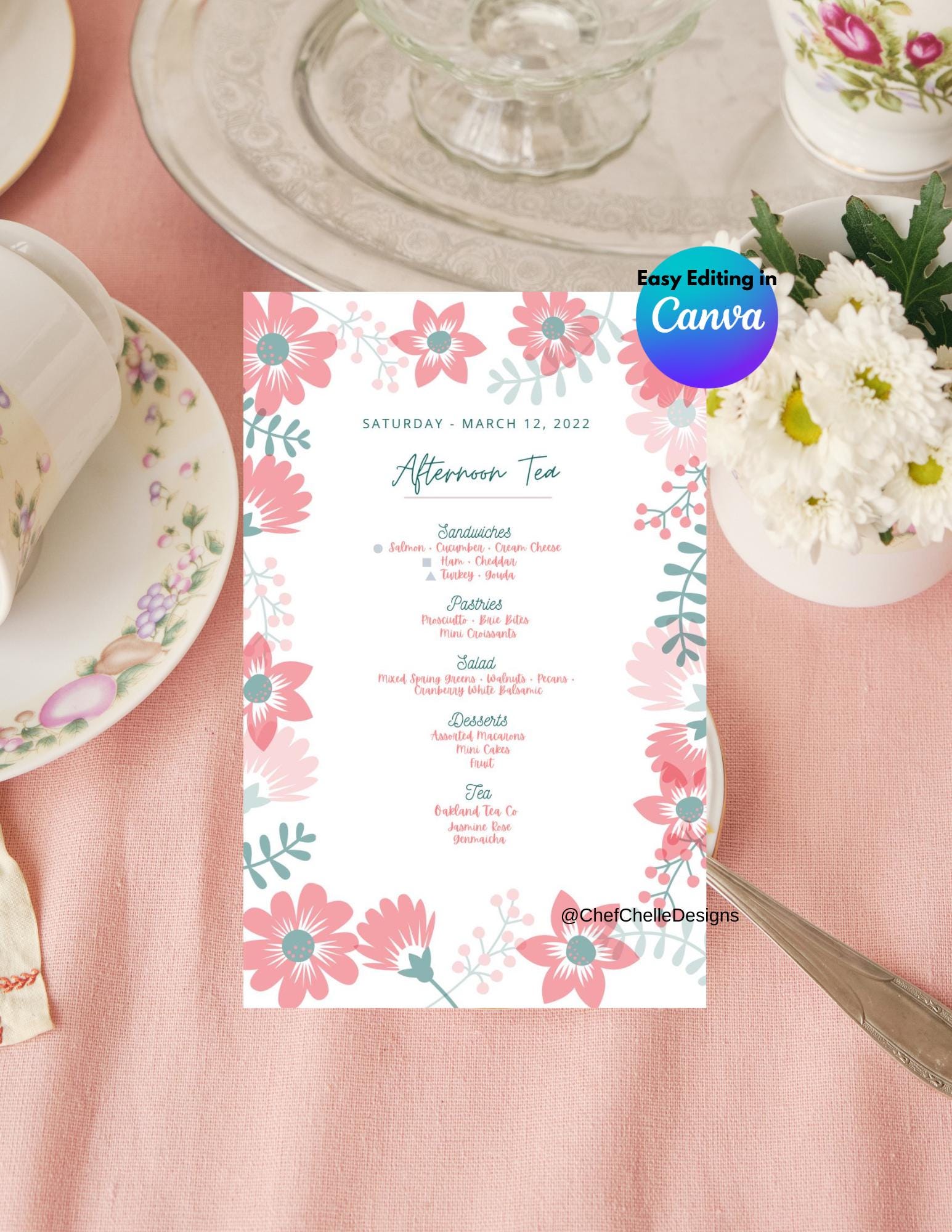 Afternoon Tea Party Menu Template - Etsy