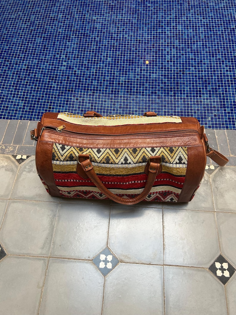 Handmade Leather Kilim Duffle Bag: Moroccan Weekender Travel Bag - Etsy