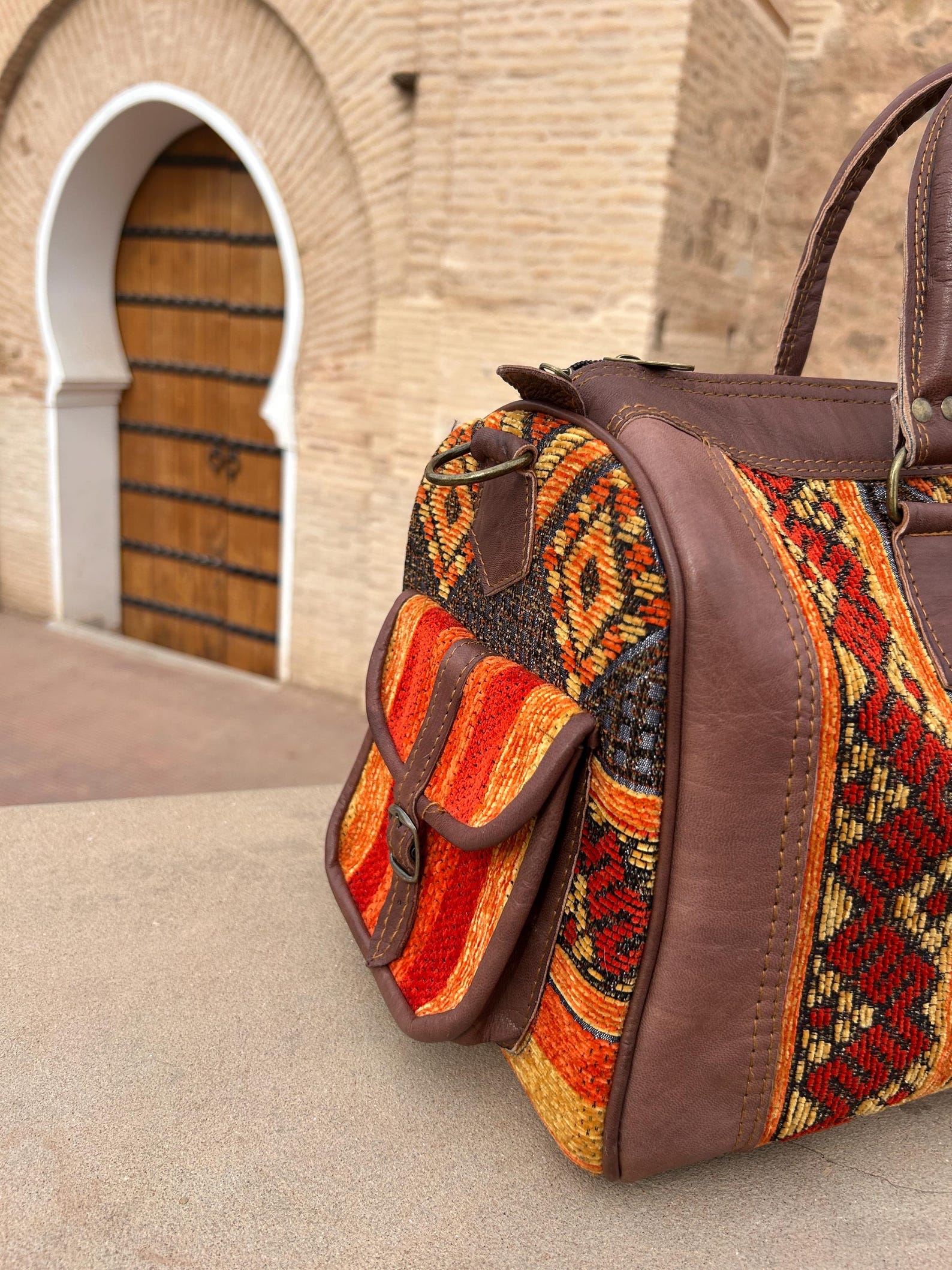 Moroccan Bag, Leather Travel Bag, Bohemian Bag, Kilim Travel Handbag ...