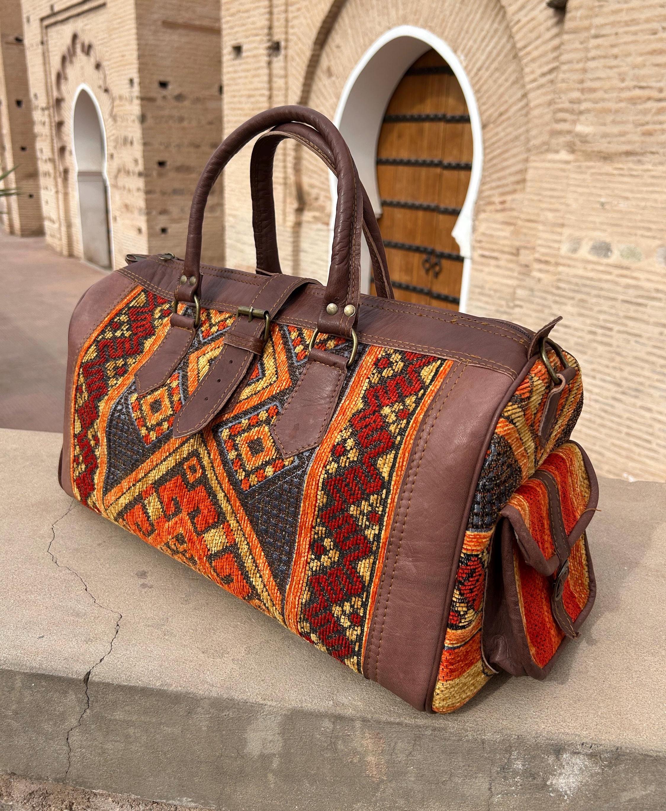 Moroccan Bag, Leather Travel Bag, Bohemian Bag, Kilim Travel Handbag ...