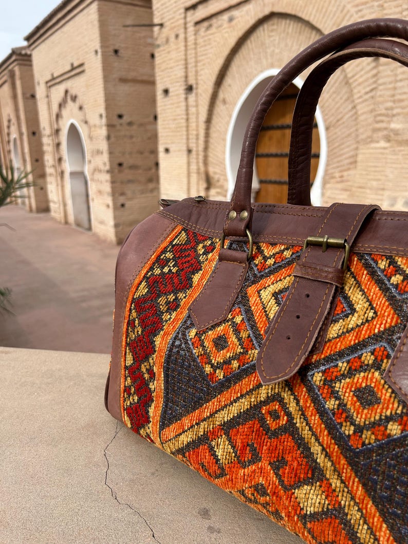 Moroccan Bag, Leather Travel Bag, Bohemian Bag, Kilim Travel Handbag ...
