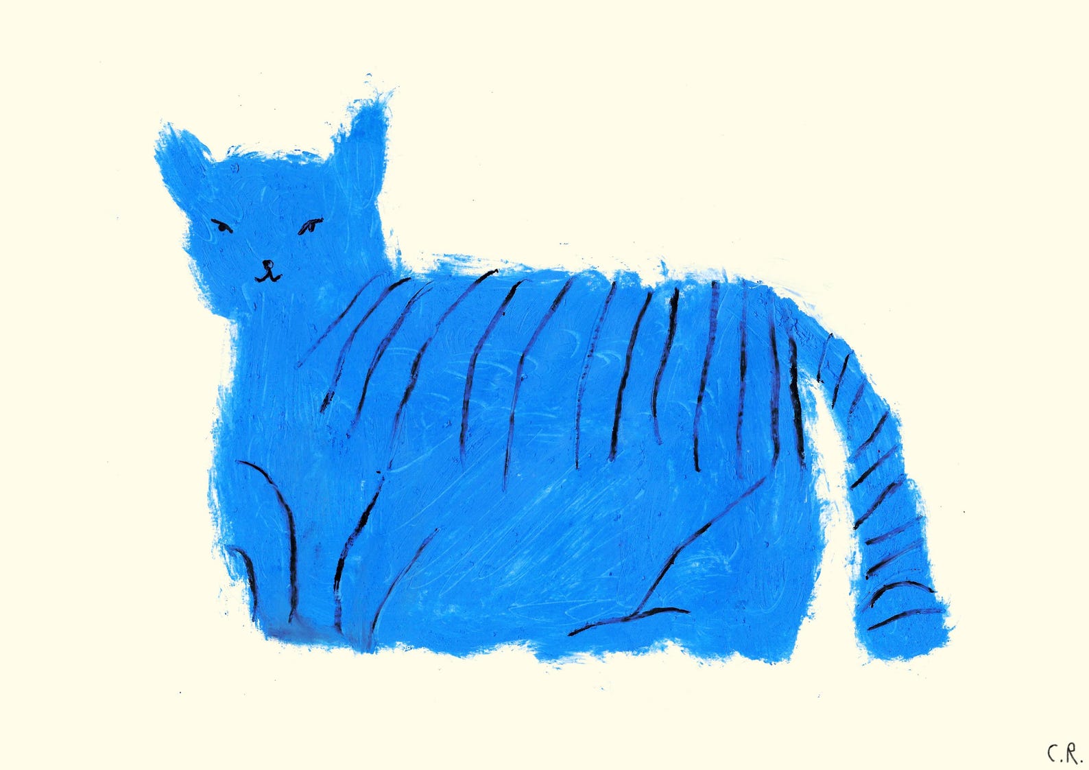 Blue Cat Illustration - Etsy