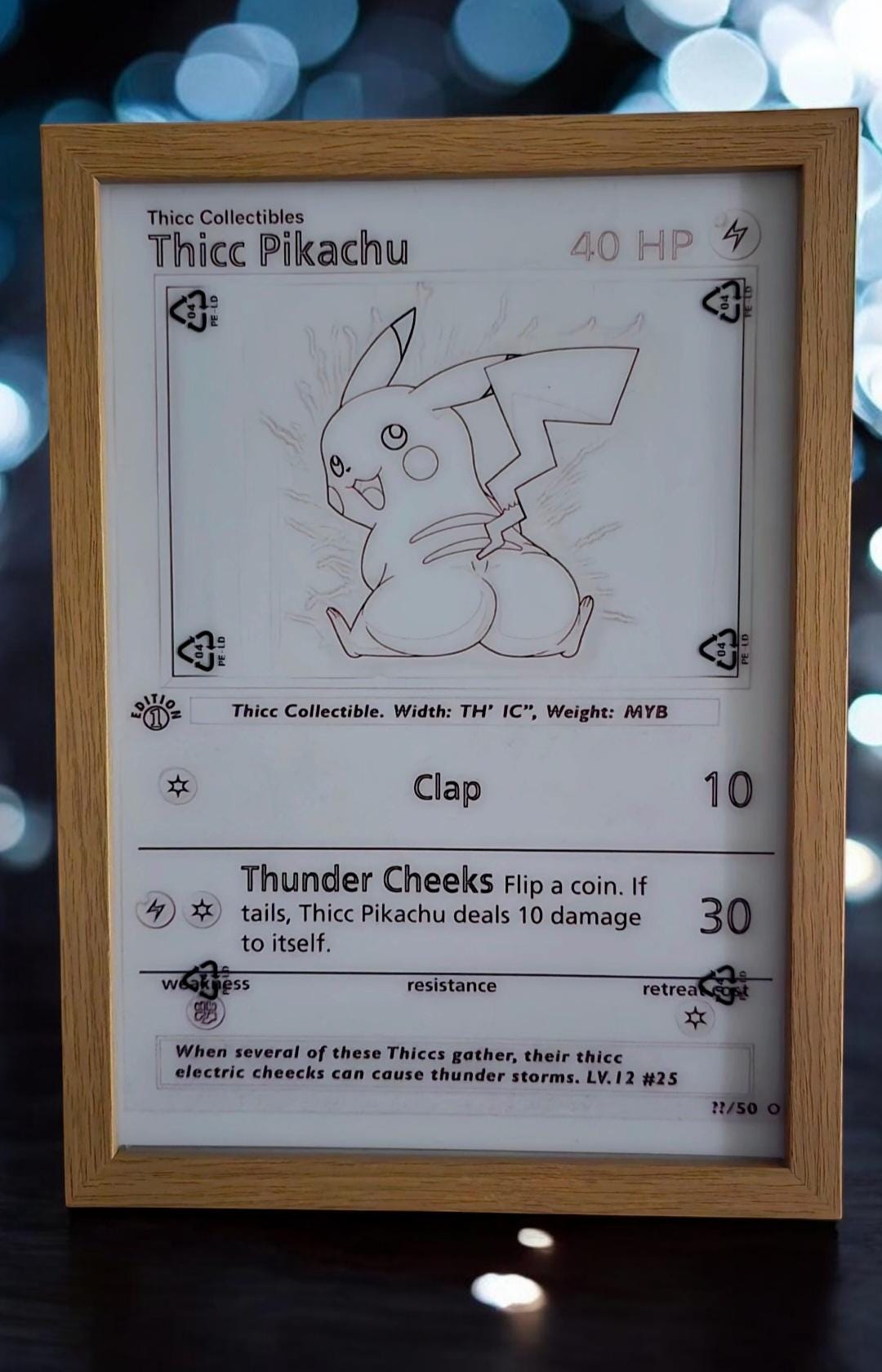 Custom Made Thicc Pikachu Outline Art Lamp Thiccachu Gold Metal Card - Etsy