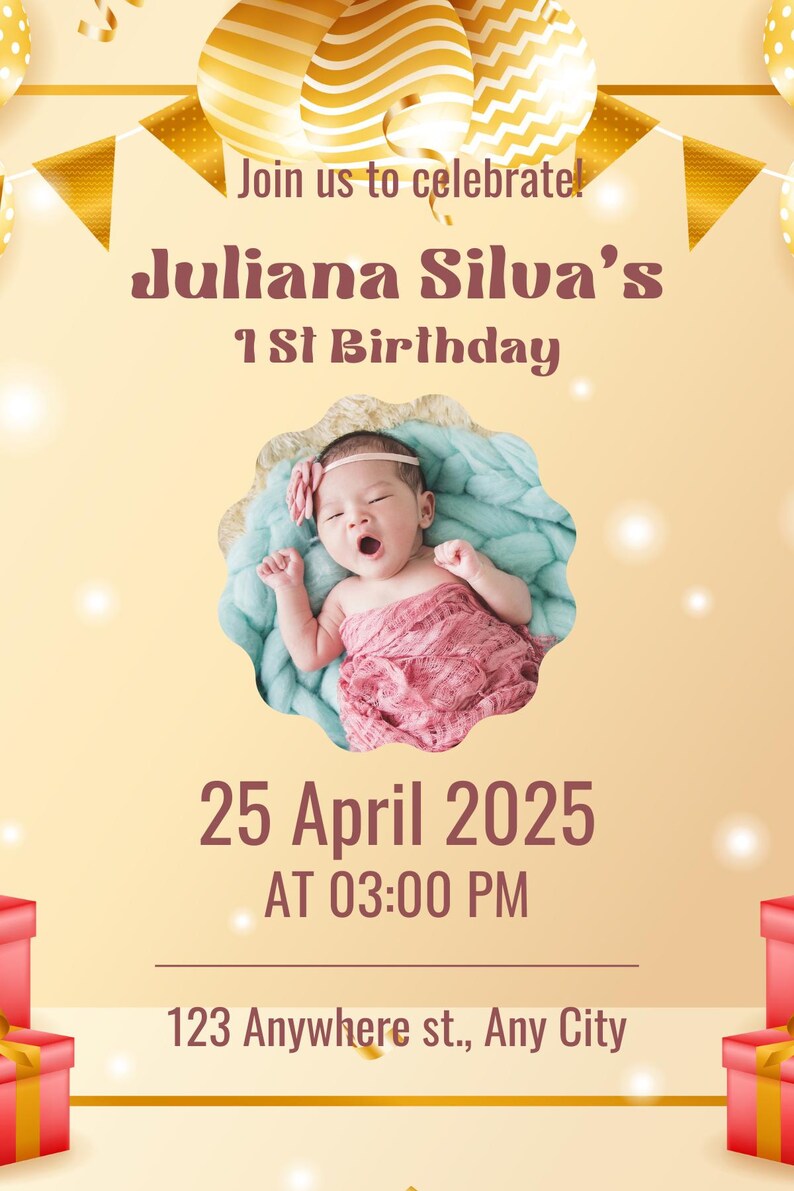 Baby Birthday Invitation Card | Custom Digital Download | First ...