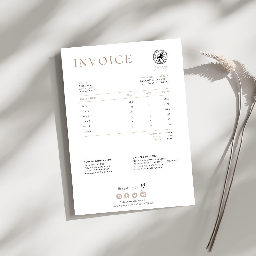Minimalist Invoice Template, Boho Small Business, Modern Client Invoice ...
