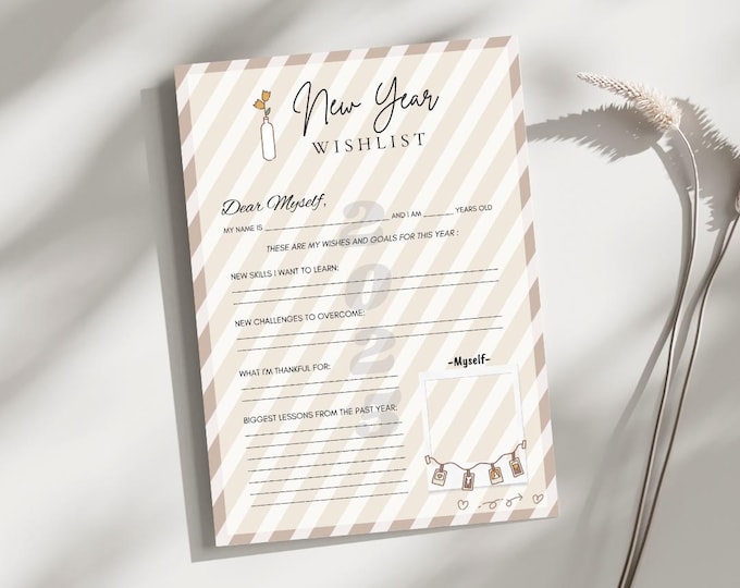 New Year Wish List Printable, Letter to Myself, New Year Printable for ...