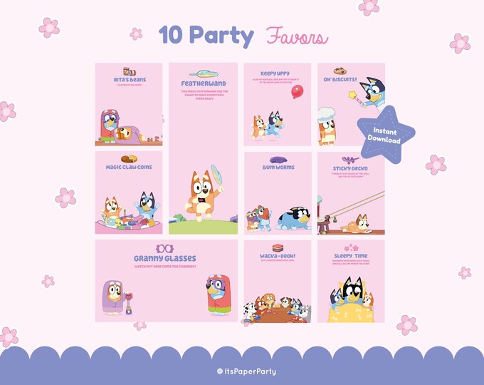 10 Bluey Party Favors Printables Pink Color, Birthday Party Treat ...