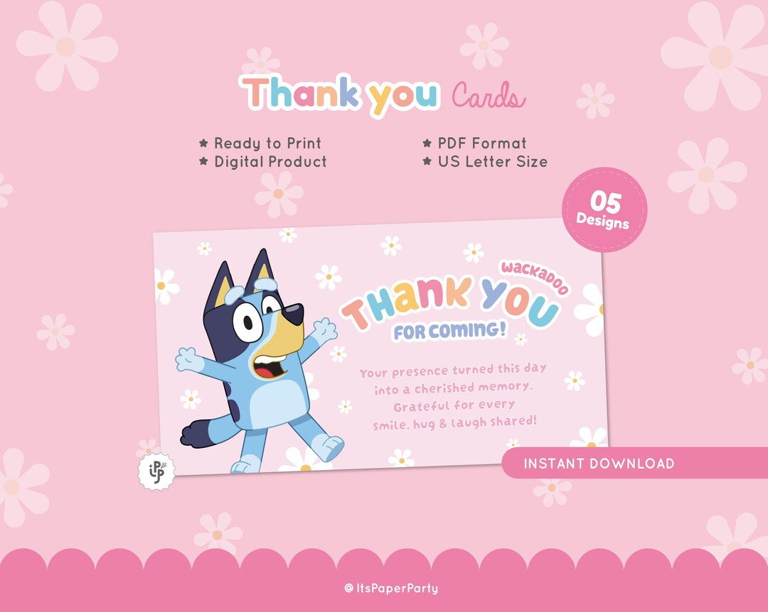 Bluey Thank You Cards, Printable Bluey Cards, Bluey Party Favor Tags ...