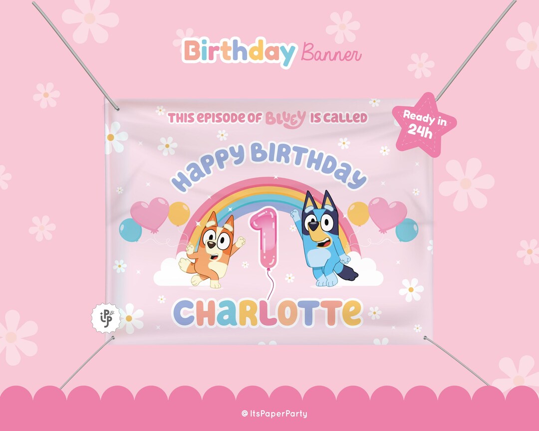 Bluey Birthday Banner Printable, Pastel Bluey Party Decor, Digital ...
