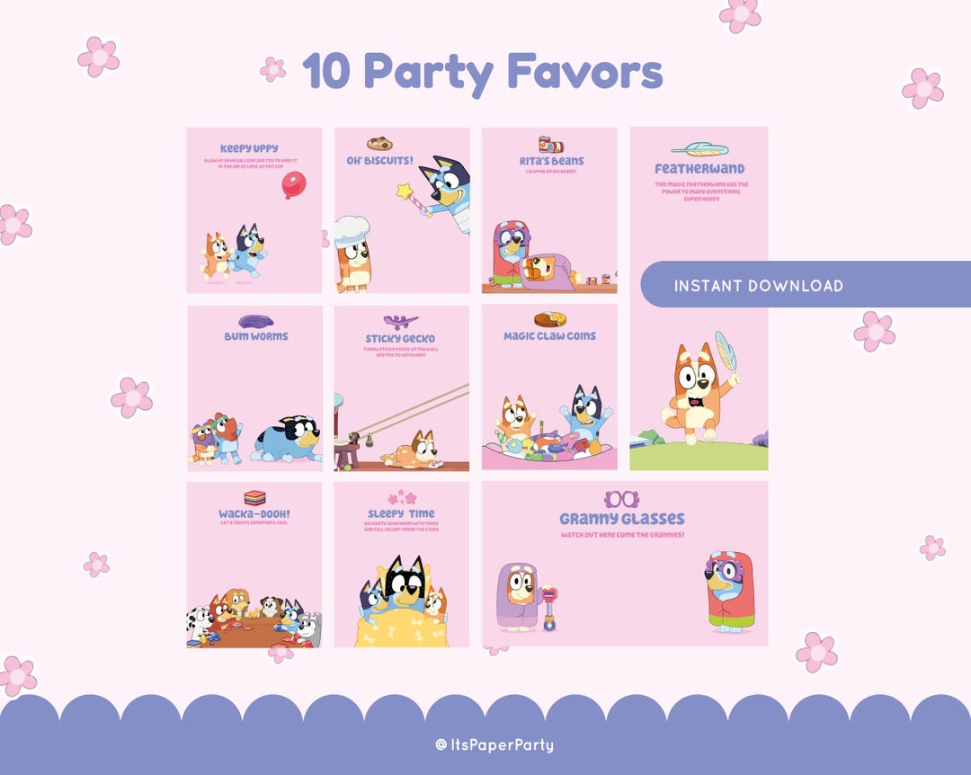 10 Pink Bluey Party Favor Printables, Birthday Party Treat Blundles ...