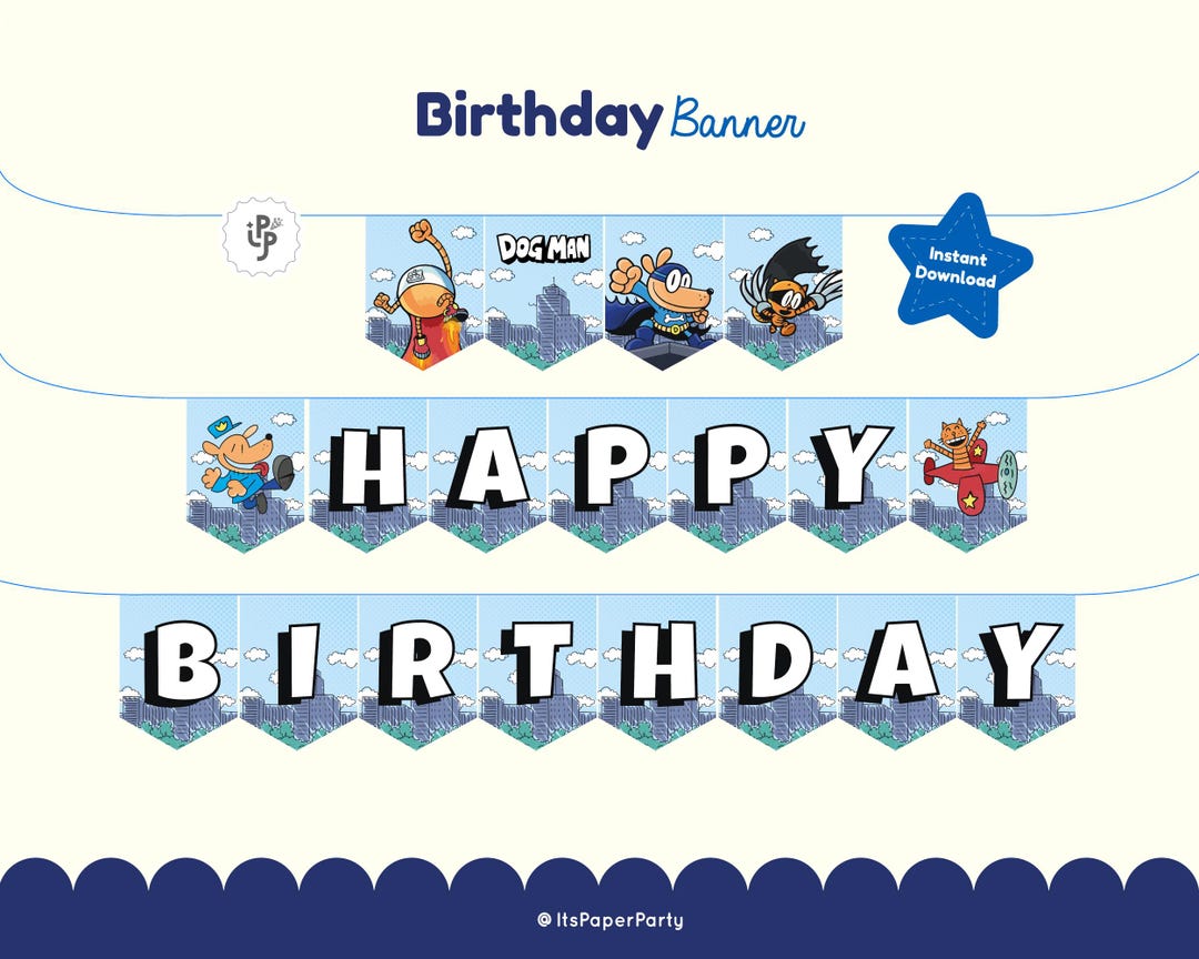 Dogman Happy Birthday Banner | Comic Party Printable | Dogman Birthday ...