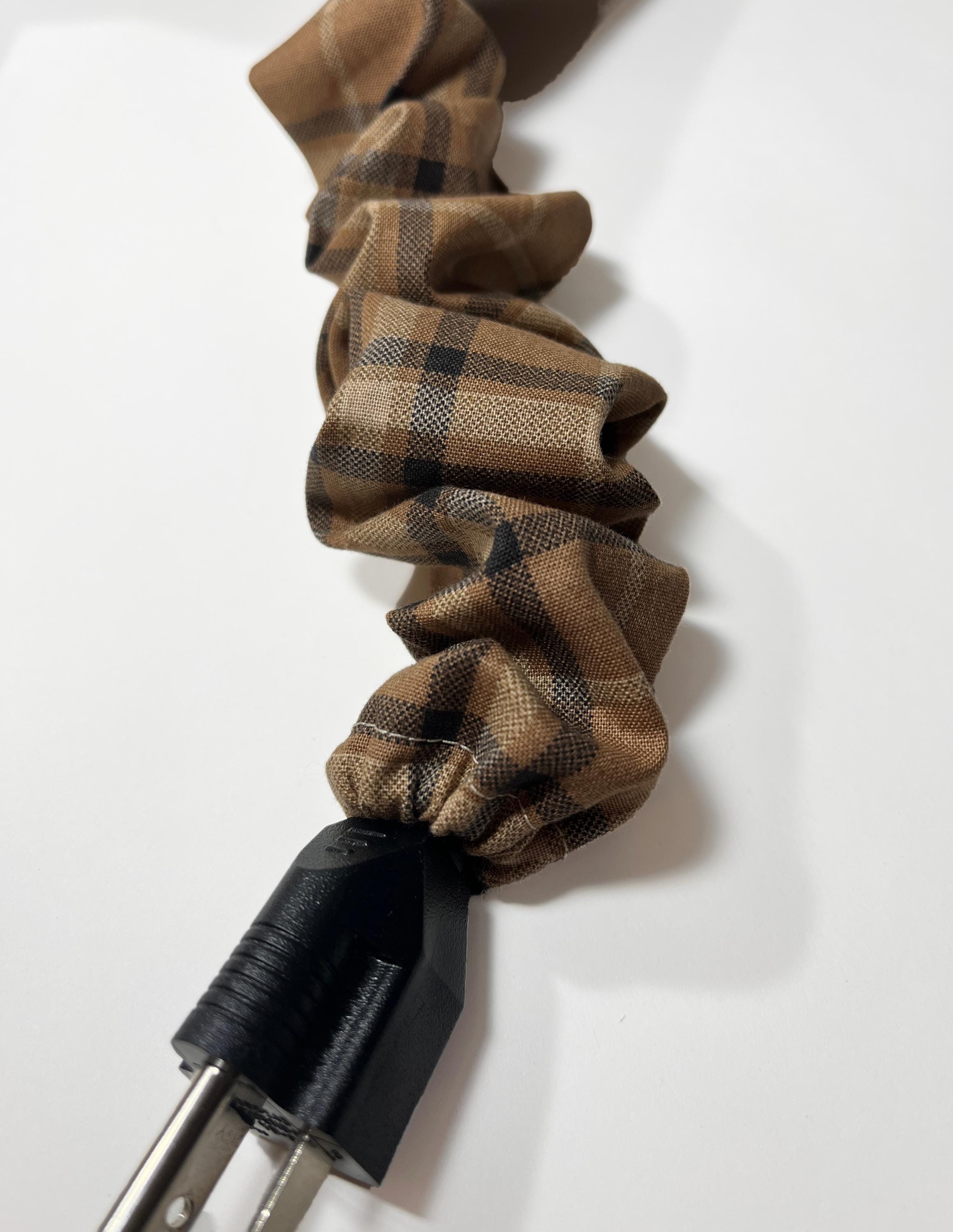 Fabric Cable Cover, Cord Organizer, Brown Plaid Print Cloth Cord Cover ...
