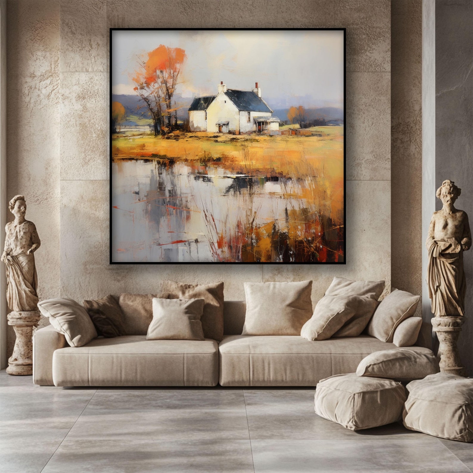 Goal, 100 % Handmade Oil Painting, Golden Nature, Abstract on Textured ...