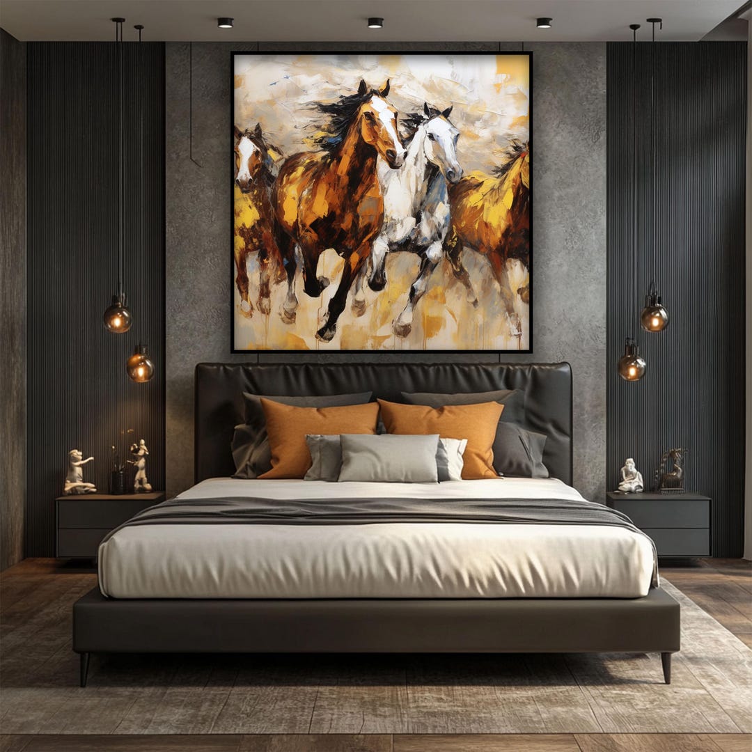 Horses Running on the Farm ,100 % Handmade Oil Painting, Running Horse ...