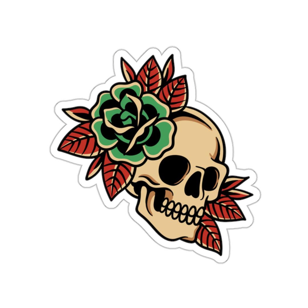 Inverse American Traditional Skull Tattoo Kiss-cut Stickers, Decal ...
