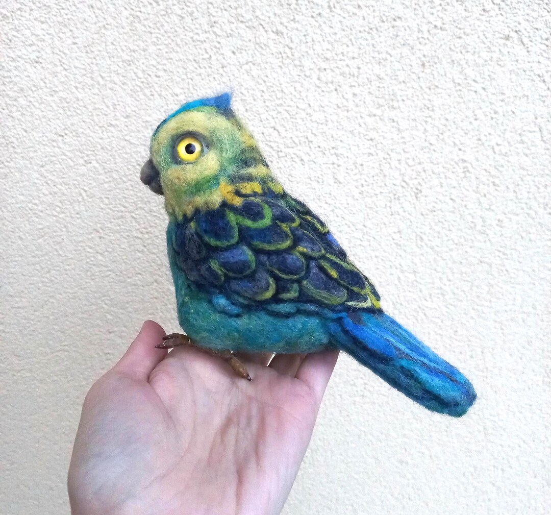 Needle Felted Blue Bird of Paradise Parrot Sculpture — Miniature Blue ...