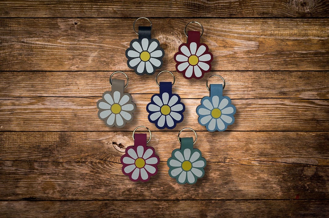 Key Chain Faux Leather Key Chain Flower Key Chain Gift for Friend Gift ...