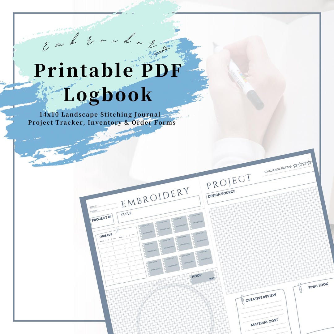 Embroidery Logbook Printable PDF – 7x10 Landscape Stitching Journal ...