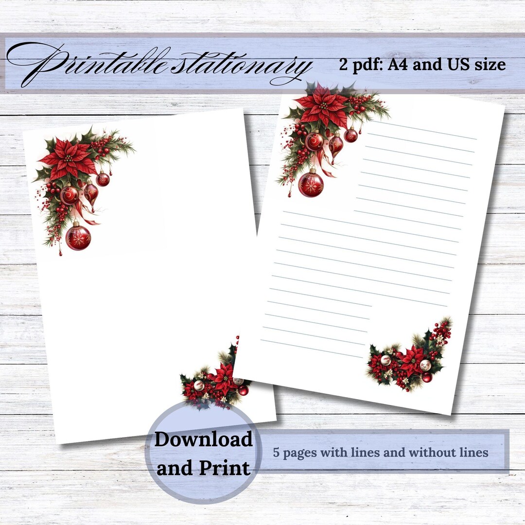 Festive Winter Printable Stationery, Printable Christmas Stationery Set ...
