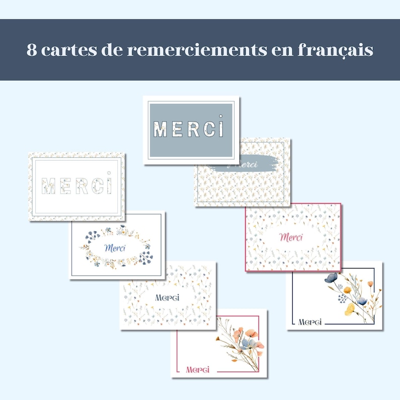 French Thank You Card With Wild Flowers, Botanical Thank You Model ...