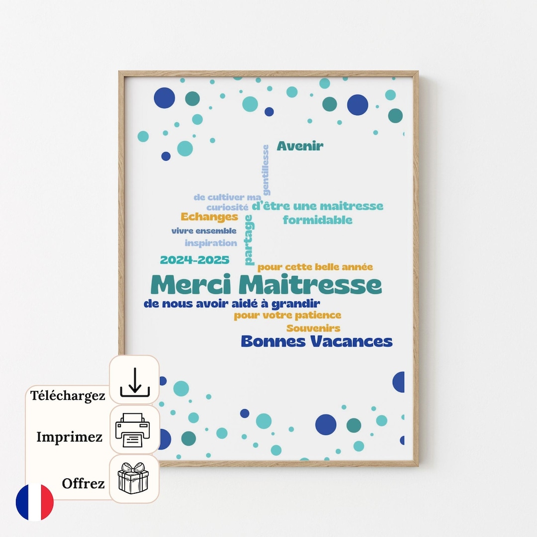End of Year Gift Poster for Teacher in French, Teacher Gratitude Poster ...