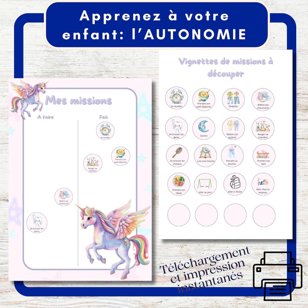 Unicorn French Routines Chart Missions, Montessori Routine, Learning ...
