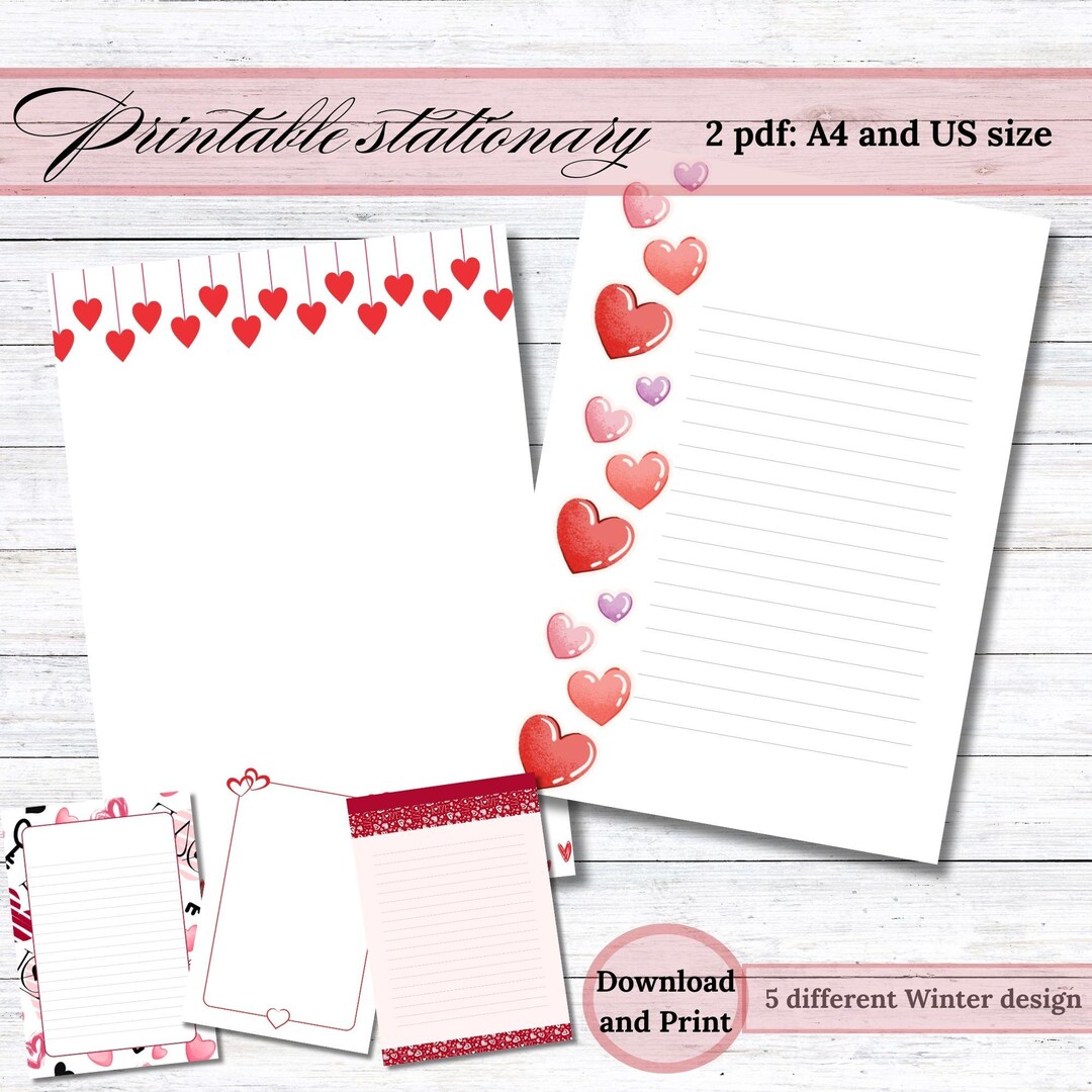 Printable Valentine's Day Stationery, Printable Letter Paper, Hearts ...