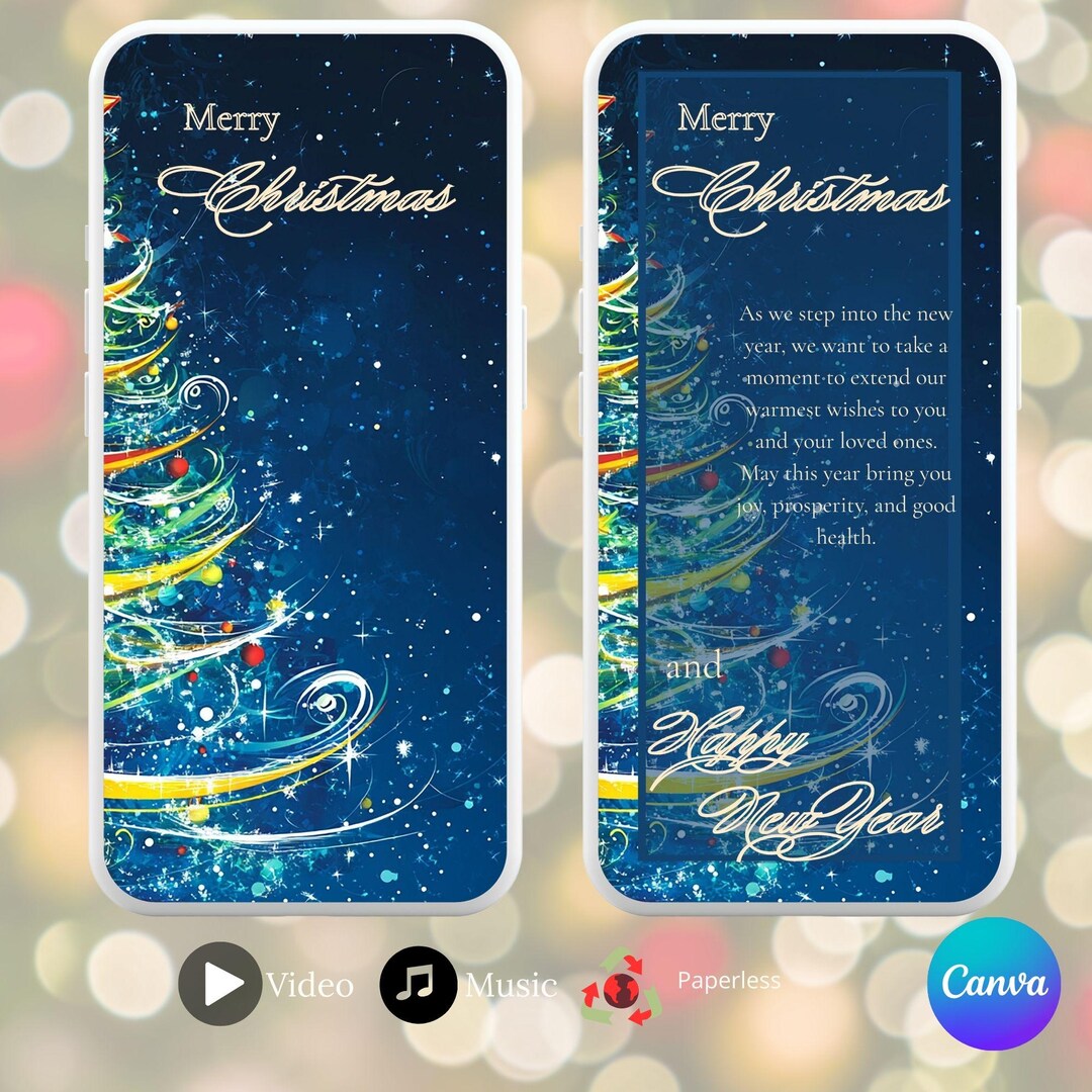 Blue Animated Christmas Card, Virtual New Year Card With a Tree ...