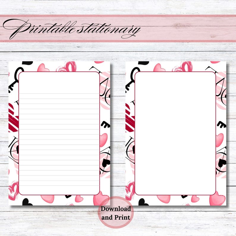 Printable Valentine's Day Stationery, Printable Letter Paper, Hearts ...