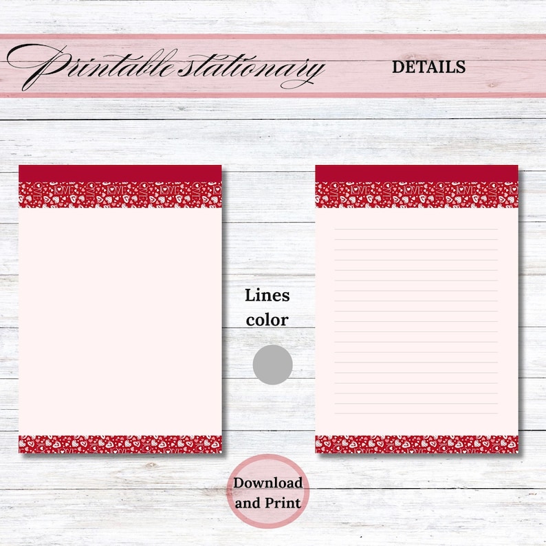 Printable Valentine's Day Stationery, Printable Letter Paper, Hearts ...