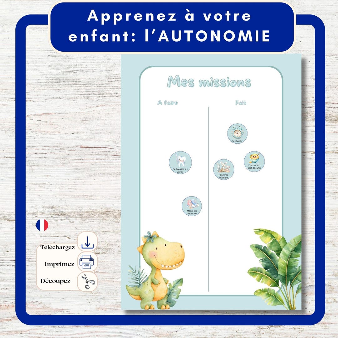 Watercolor Dinosaur Routines and Daily Tasks Chart in French, Learning ...