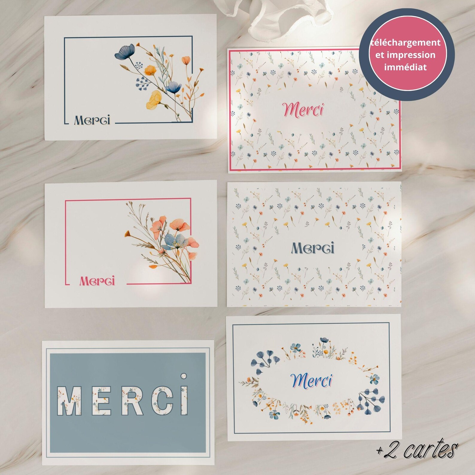French Thank You Card With Wild Flowers, Botanical Thank You Model ...
